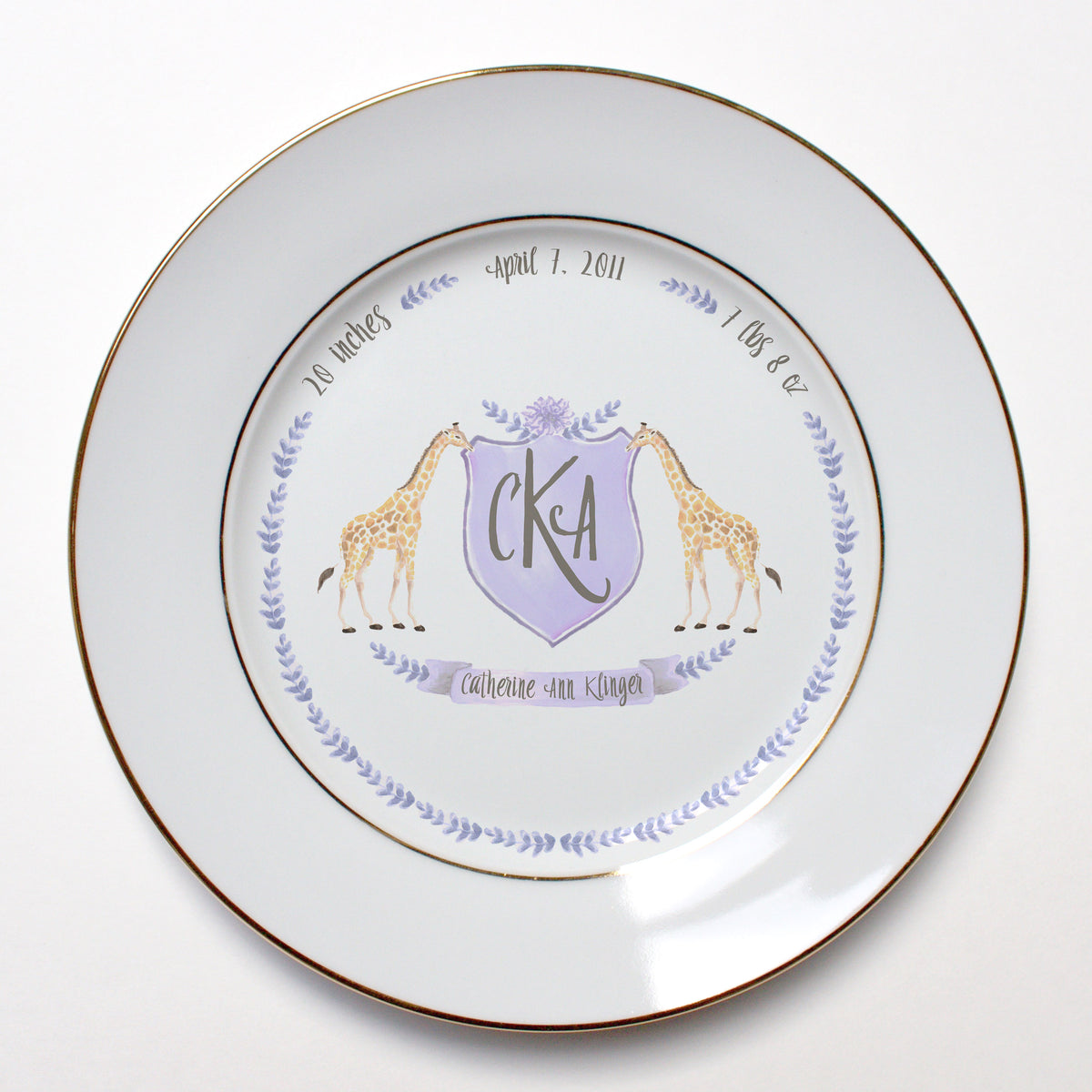 Custom Giraffe Crest Monogram Baby Birth Keepsake Plate – Dishique Kids