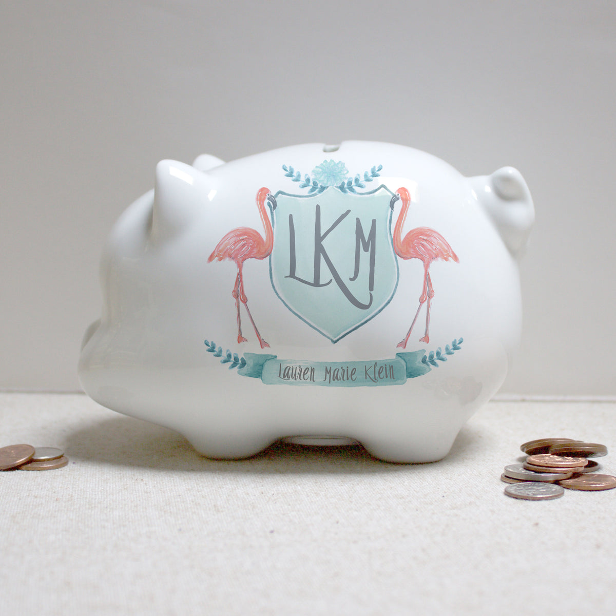 Custom Flamingo Crest Monogram Piggy Bank – Dishique Kids